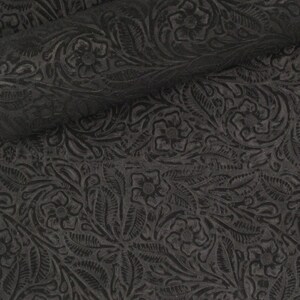 Cowhide Leather Jet Black Floral Embossed Suede Leather Sheets 3-4 Oz 1 ...