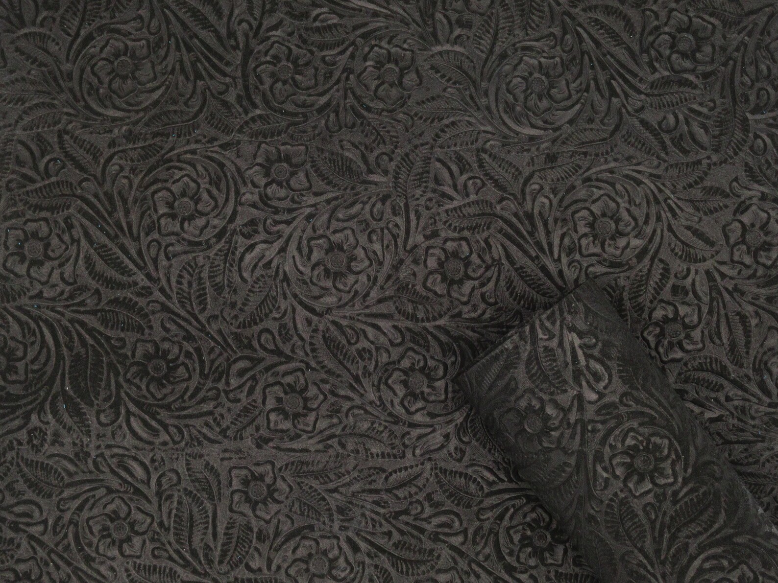 Cowhide Leather Jet Black Floral Embossed Suede Leather - Etsy