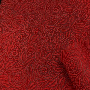 Cowhide Leather Red Floral Embossed Suede Leather Sheets | Etsy