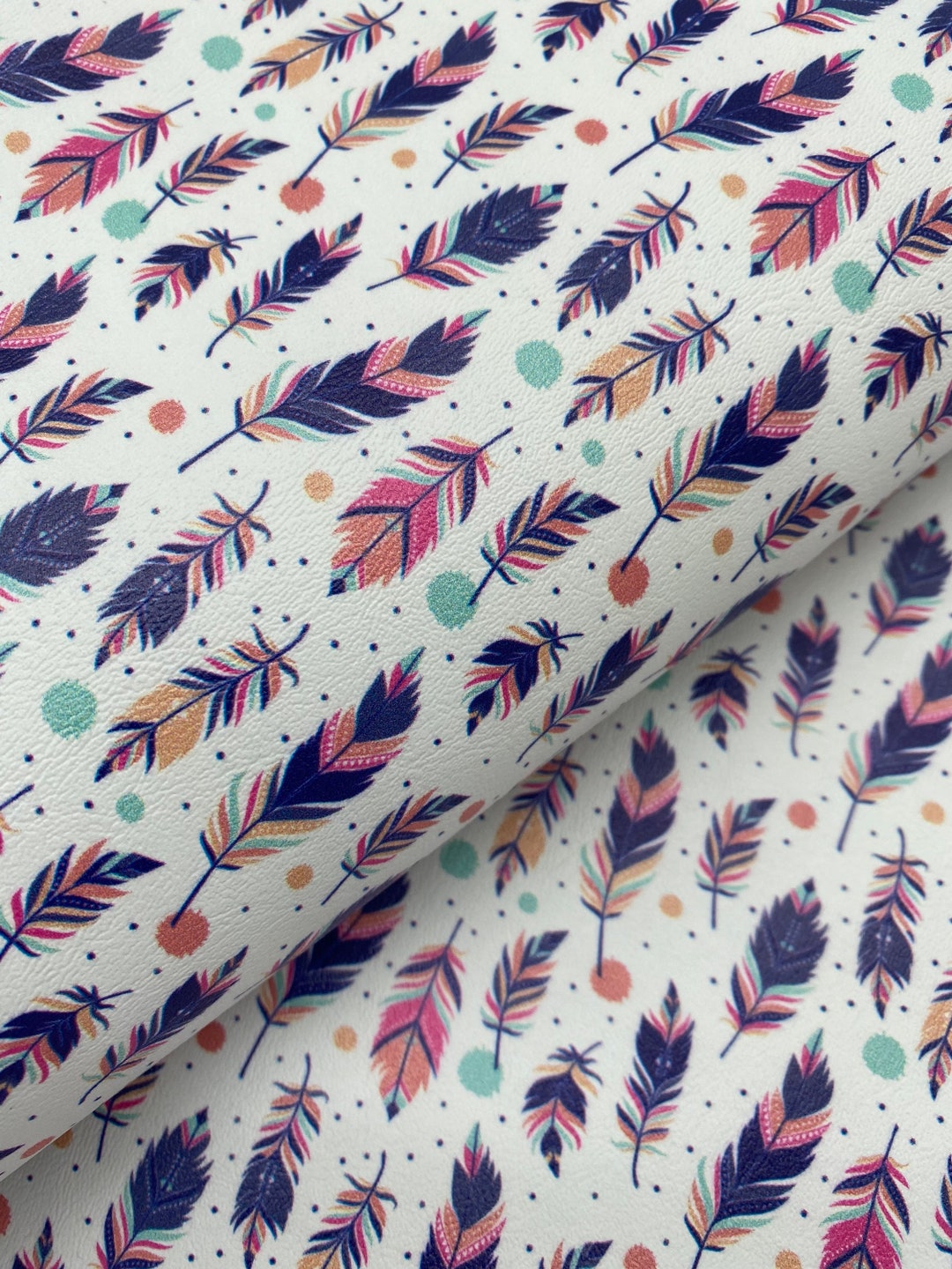 Spring Feathers Marine Vinyl: Printed Faux Leather Fabric - Etsy