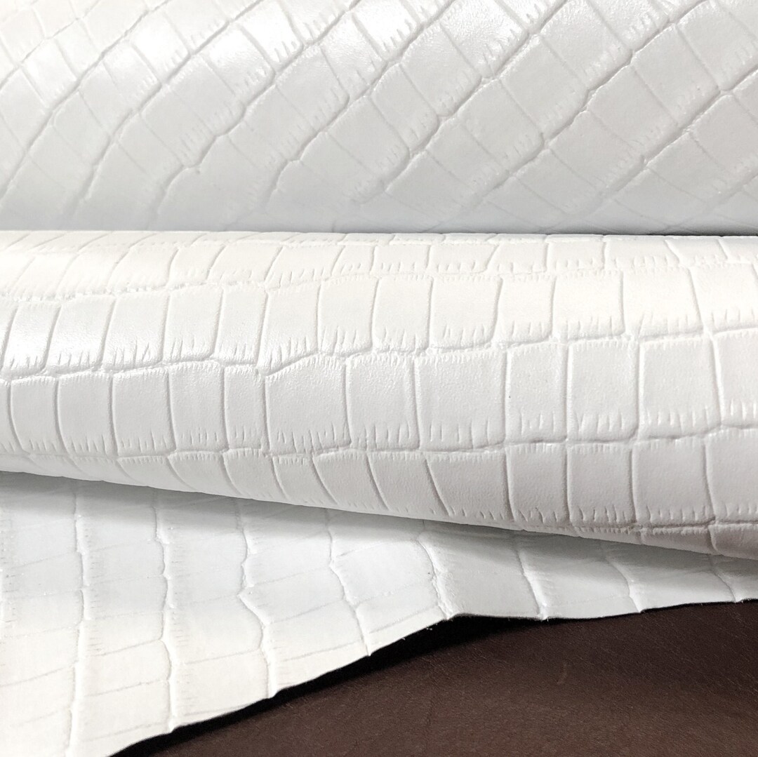 Crocodile Embossed Cowhide Leather - White - Real Cowhide Leather ...