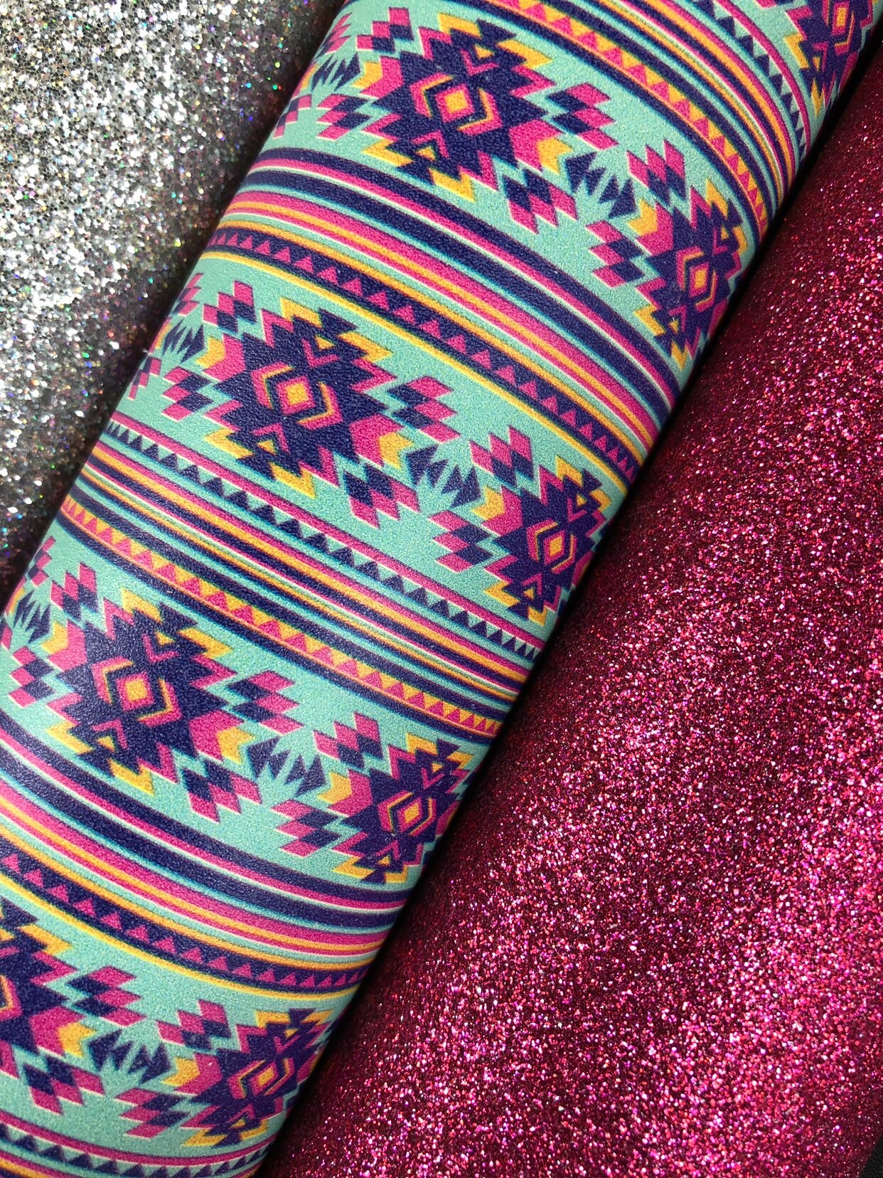 Printed Leather Turquoise & Hot Pink Aztec Leather Panels | Etsy