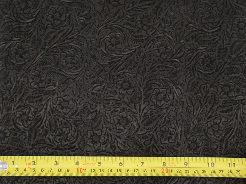 Cowhide Leather Jet Black Floral Embossed Suede Leather - Etsy