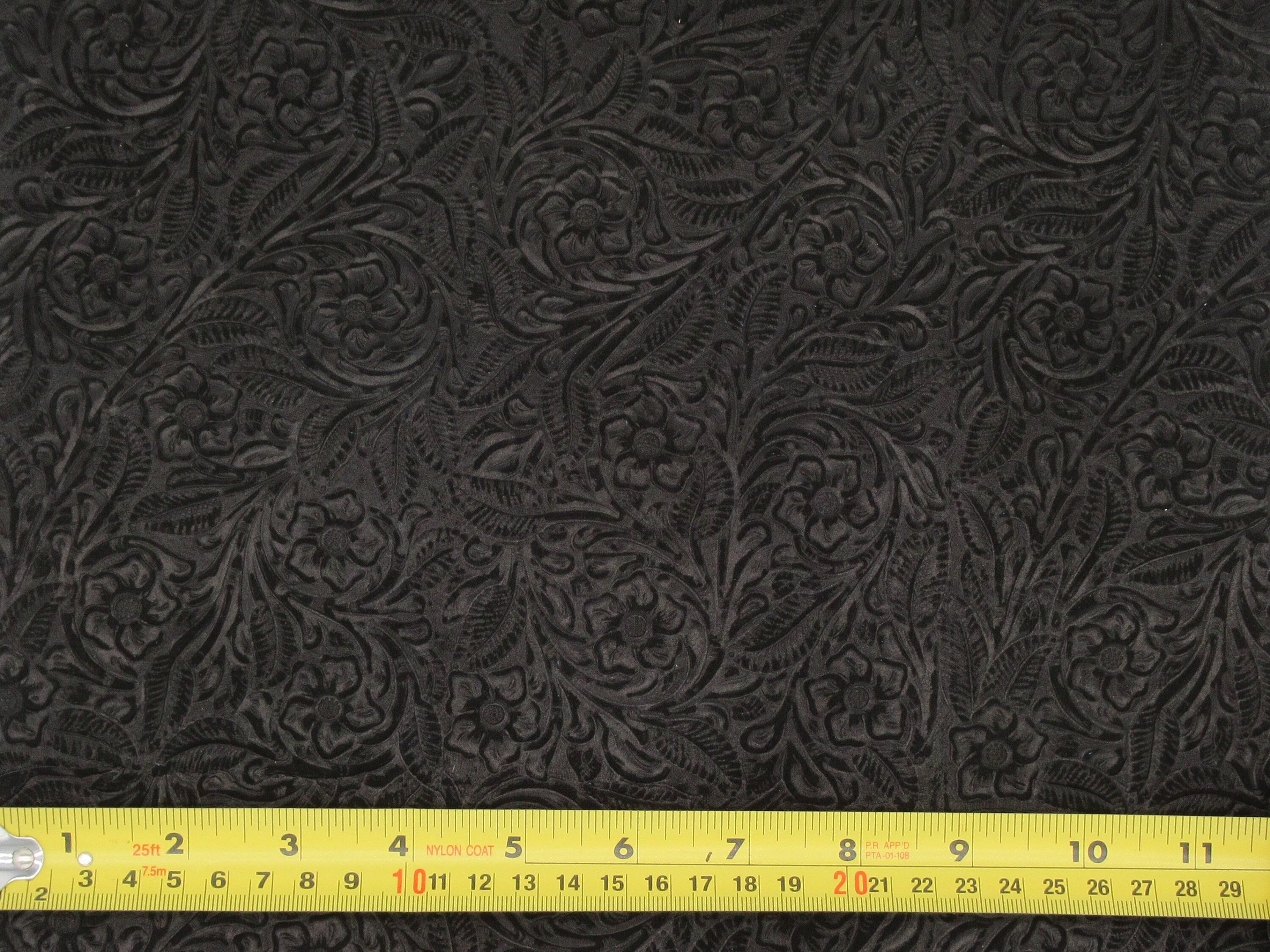 Cowhide Leather Jet Black Floral Embossed Suede Leather - Etsy