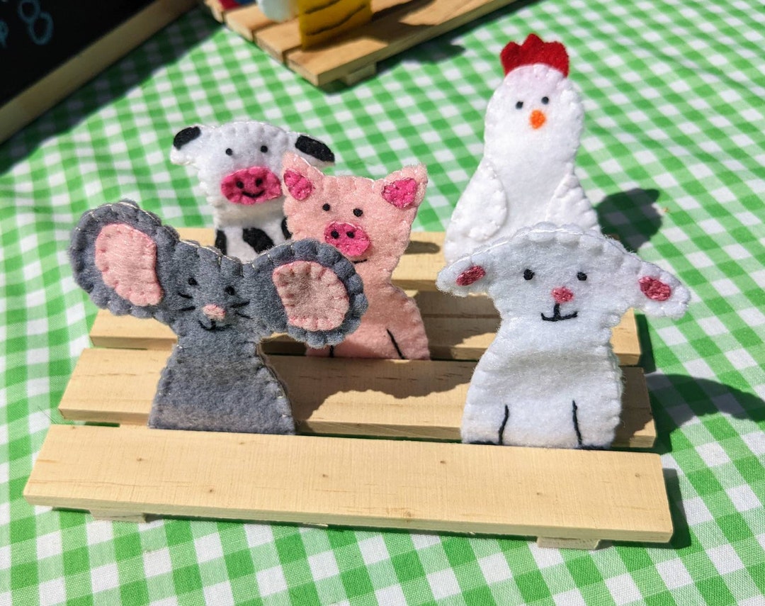 Handmade Barnyard Finger Puppets – Set of 5 Farm Animals With Cotton ...