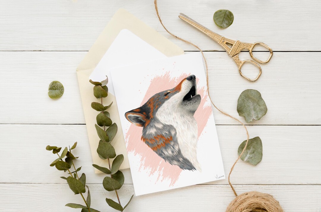 Cute Postcard of a Howling Wolf - With Envelope - Etsy