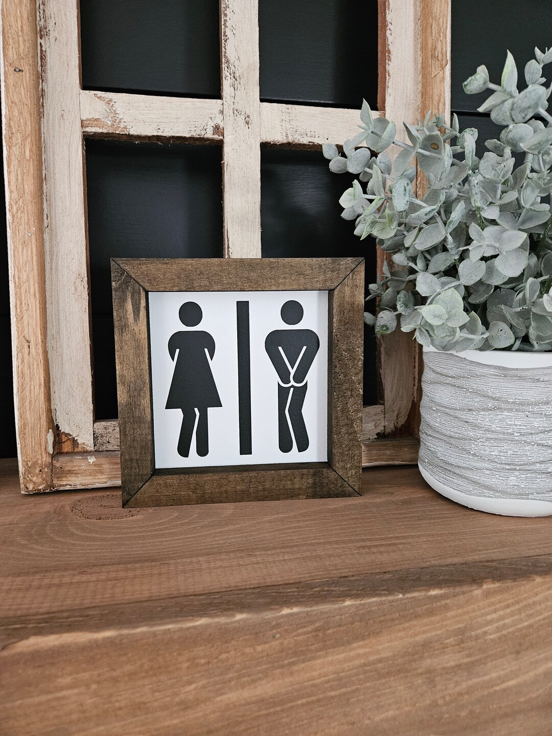 Funny Bathroom Sign | Stick Figures | Wall Hanging | Farmhouse ...