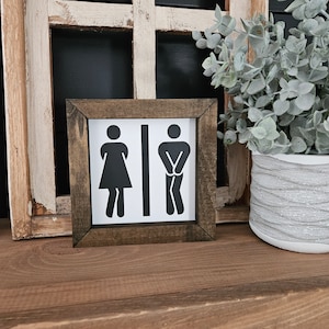 Funny Stick Figure Bathroom Sign | Rustic Farmhouse Decor - Etsy