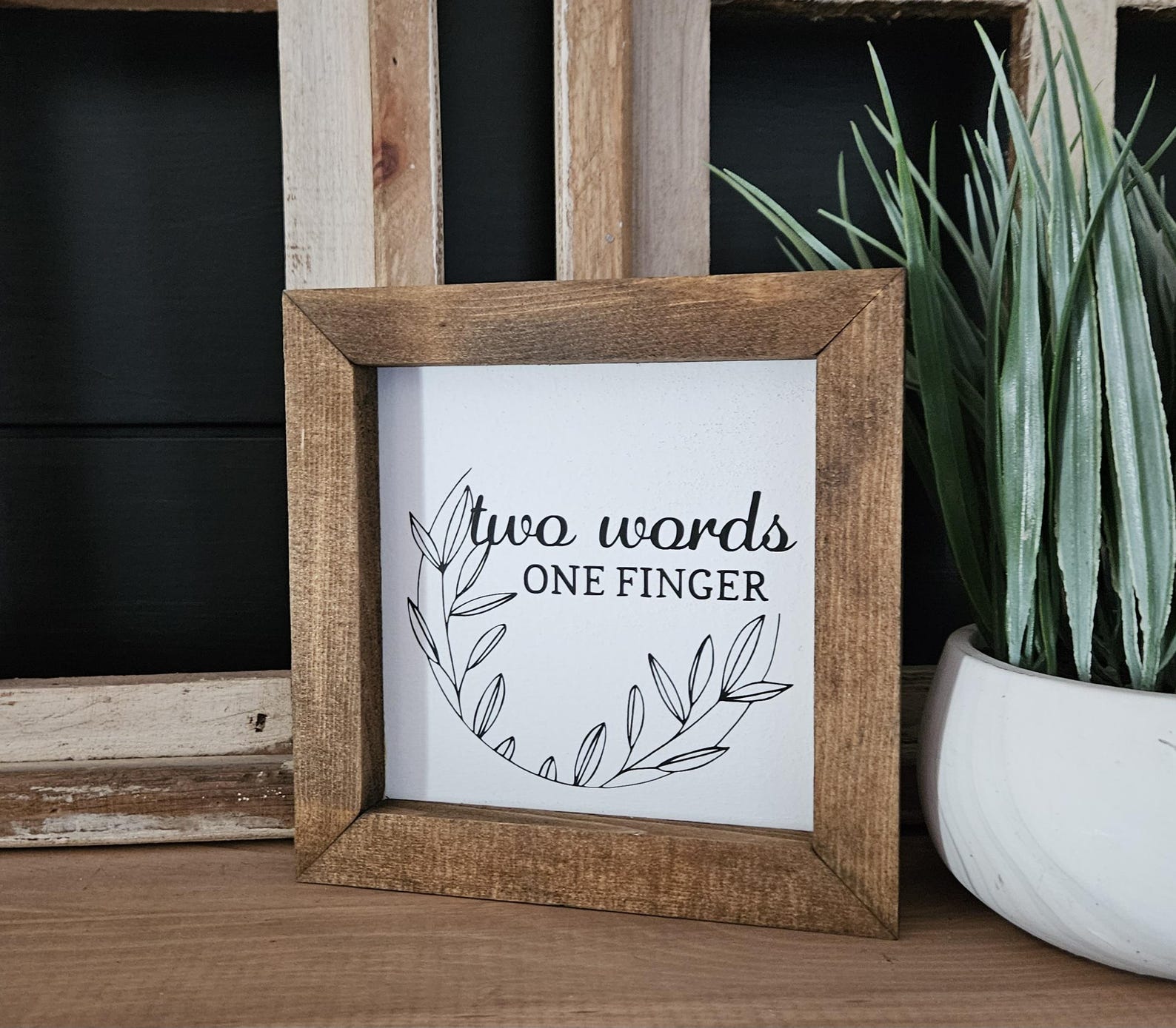 Two Words One Finger | Living Room Sign | Wall Hanging | Farmhouse ...