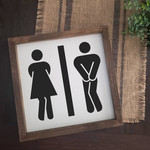 Funny Bathroom Sign | Stick Figures | Wall Hanging | Farmhouse ...