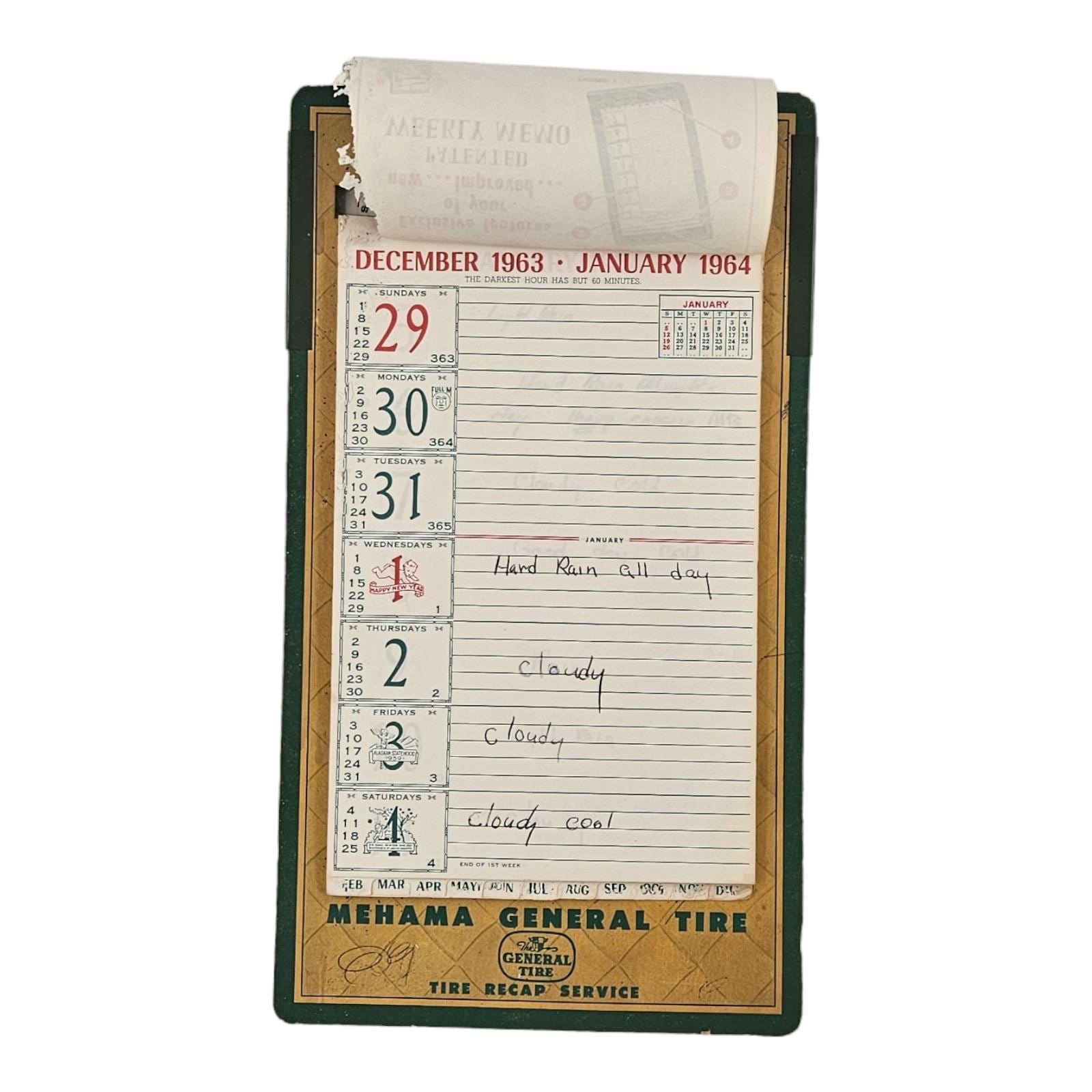 Vintage 1960s Advertising Calendar/memo Pads - Mehama General Tire ...
