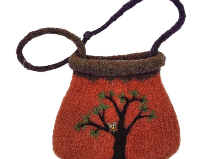 Handmade Wool Purse - Wet Felted Bucket Purse With Needle Felted Owl ...