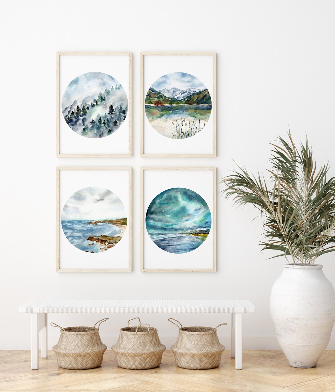 Mountain Sea Lake Collection, Misty Mountain, Forest Print, Lake Art ...