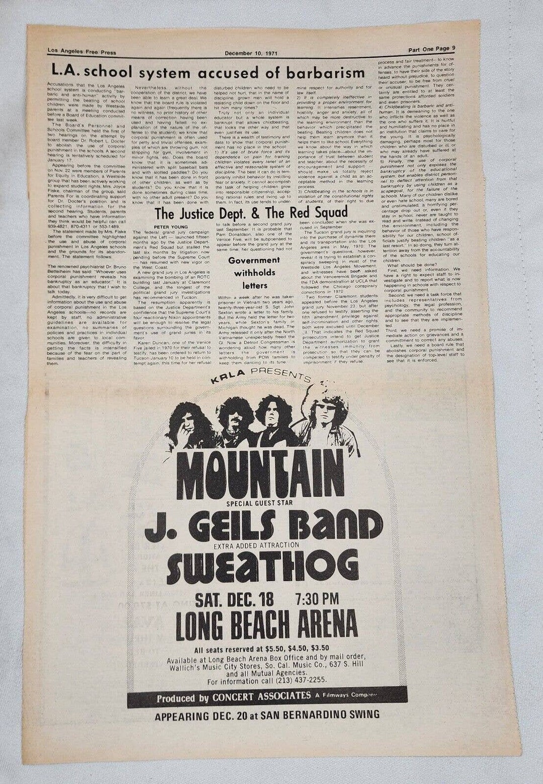 Vintage Ad Mountain J Geils Band Sweathog Long Beach Arena California ...
