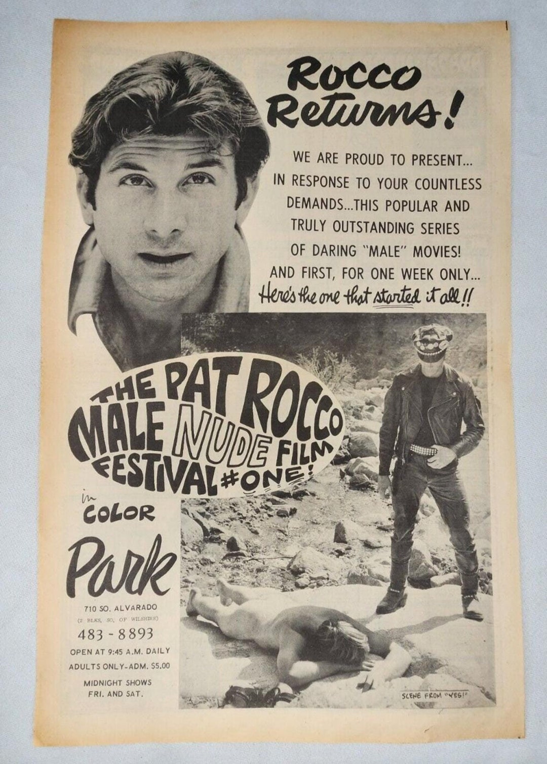 Vintage Ad Pat Rocco Adult Male Gay Film Star Adult Ads Theme 1969 LA ...