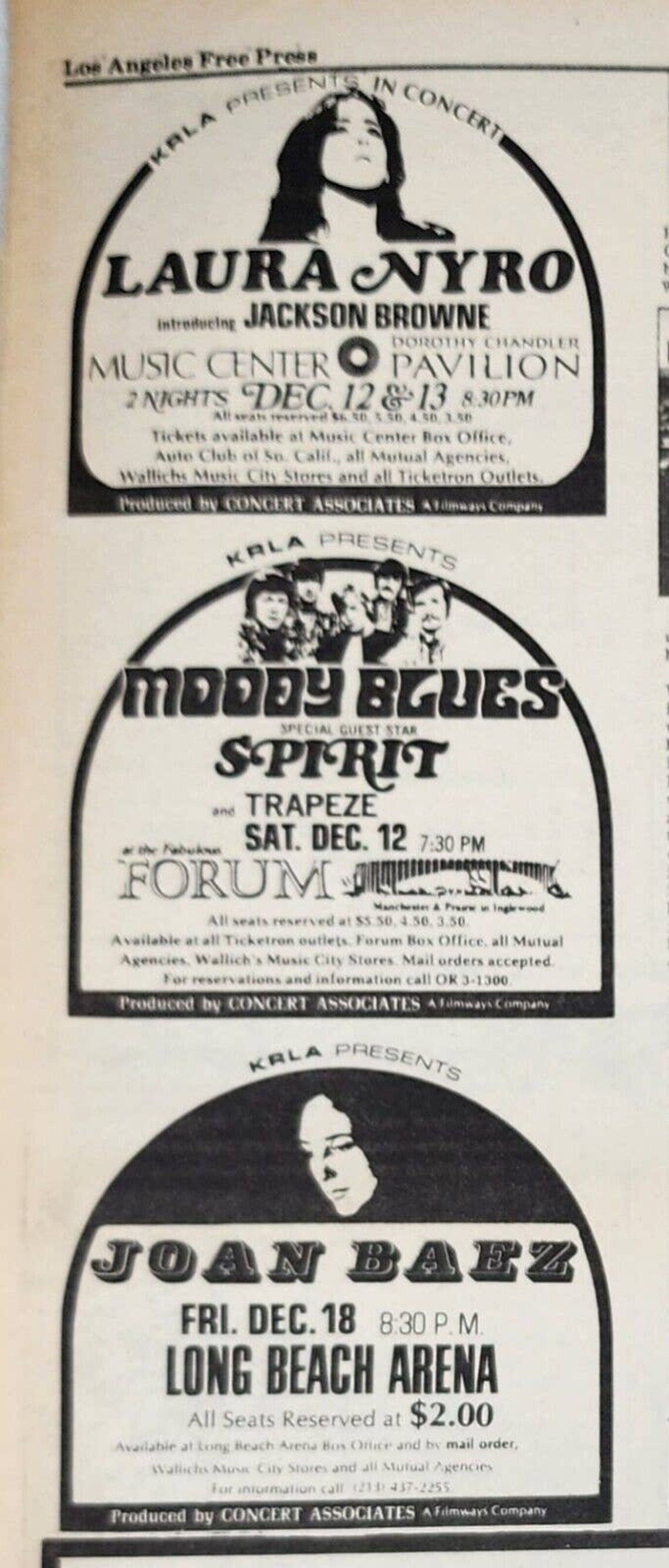 Vintage Ad Joan Baez Laura Nyro Jackson Browne Moody Blues - Etsy