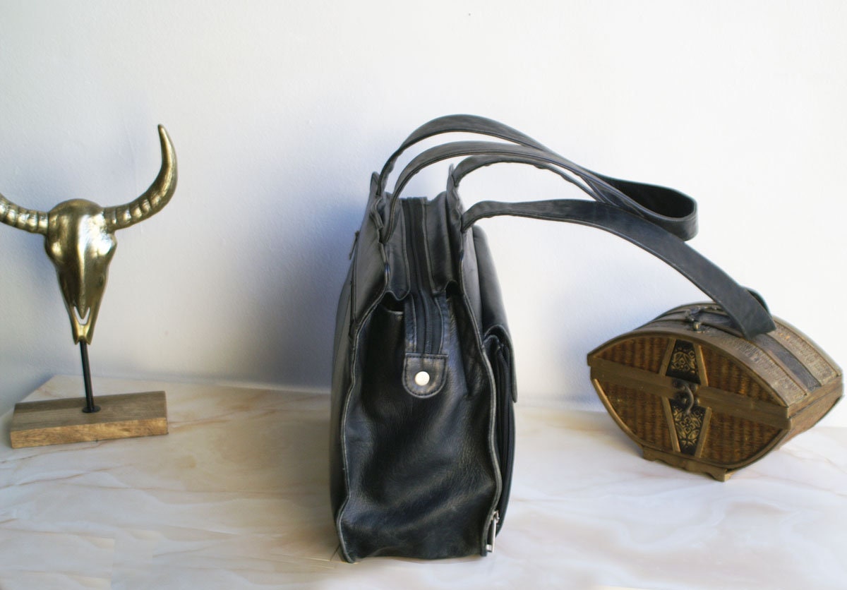 Vintage 90s Black Leather Computer/laptop Bag - Etsy