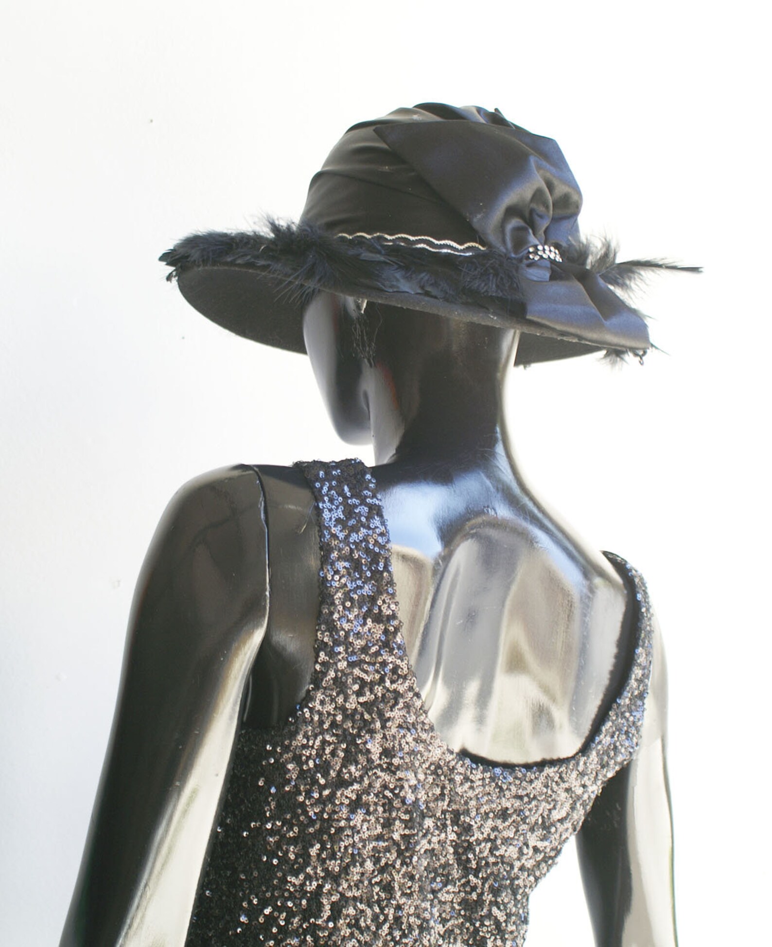 Vintage Whittall & Shon Black Felt Wool Hat W/ Feather Brim US Size ...