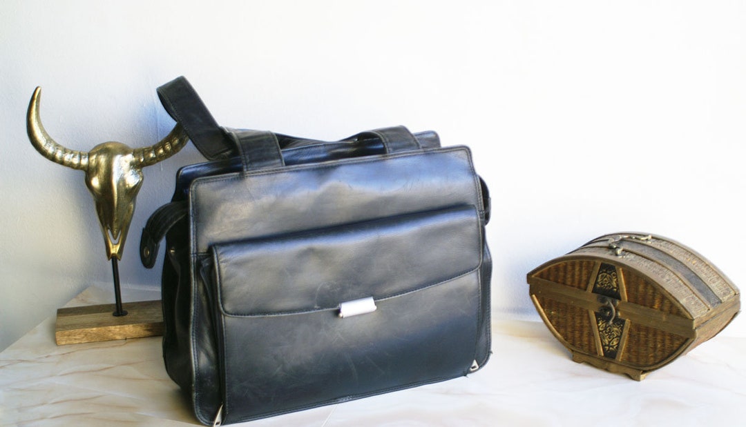Vintage 90s Black Leather Computer/laptop Bag - Etsy
