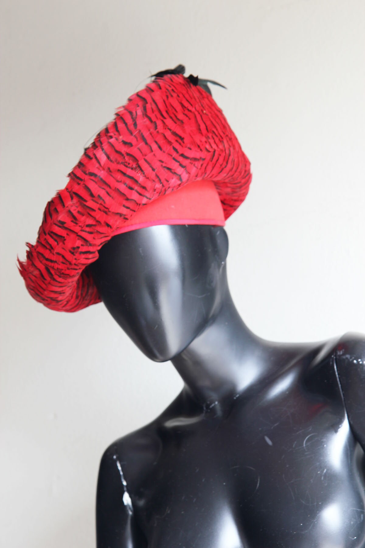 Gorgeous Jack Mcconnell Vintage "red Feather" Red & Black Feather Hat US One Size - Etsy