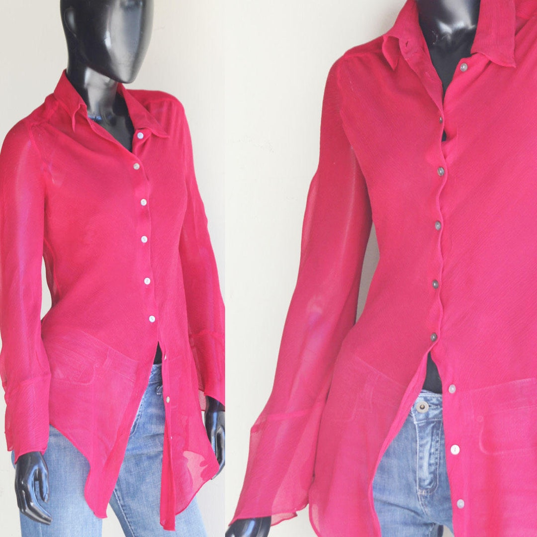 Vintage Red Sheer Silk Tunic/shirt/top/blouse Size US 3/4 - Etsy