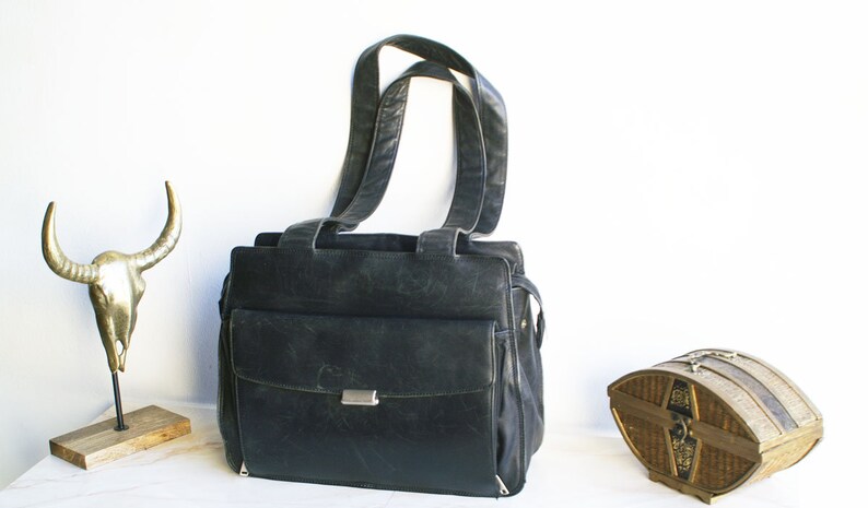 Vintage 90s Black Leather Computer/laptop Bag - Etsy