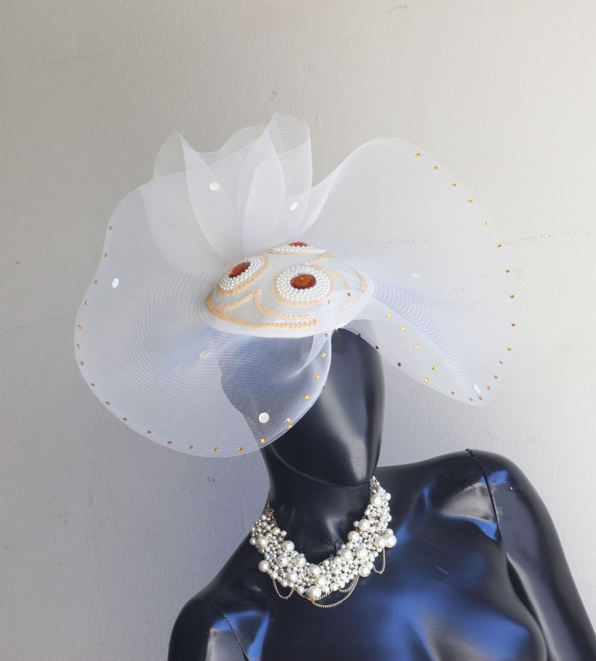 Vintage Collection Brand Ivory Fascinator With Pearls Beads Ad ...