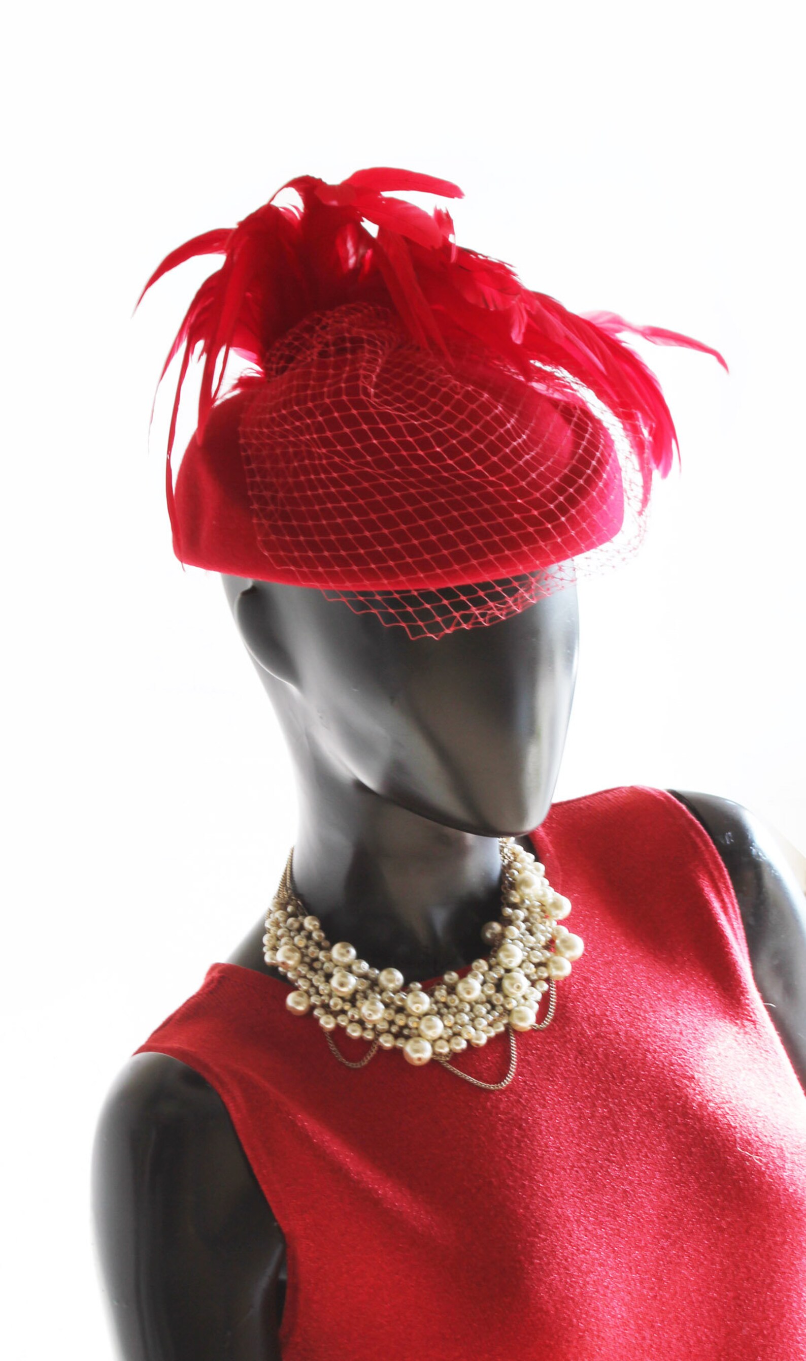 Vintage Michael Howard Red Pillbox Hat With Red Feathers /church Hat ...