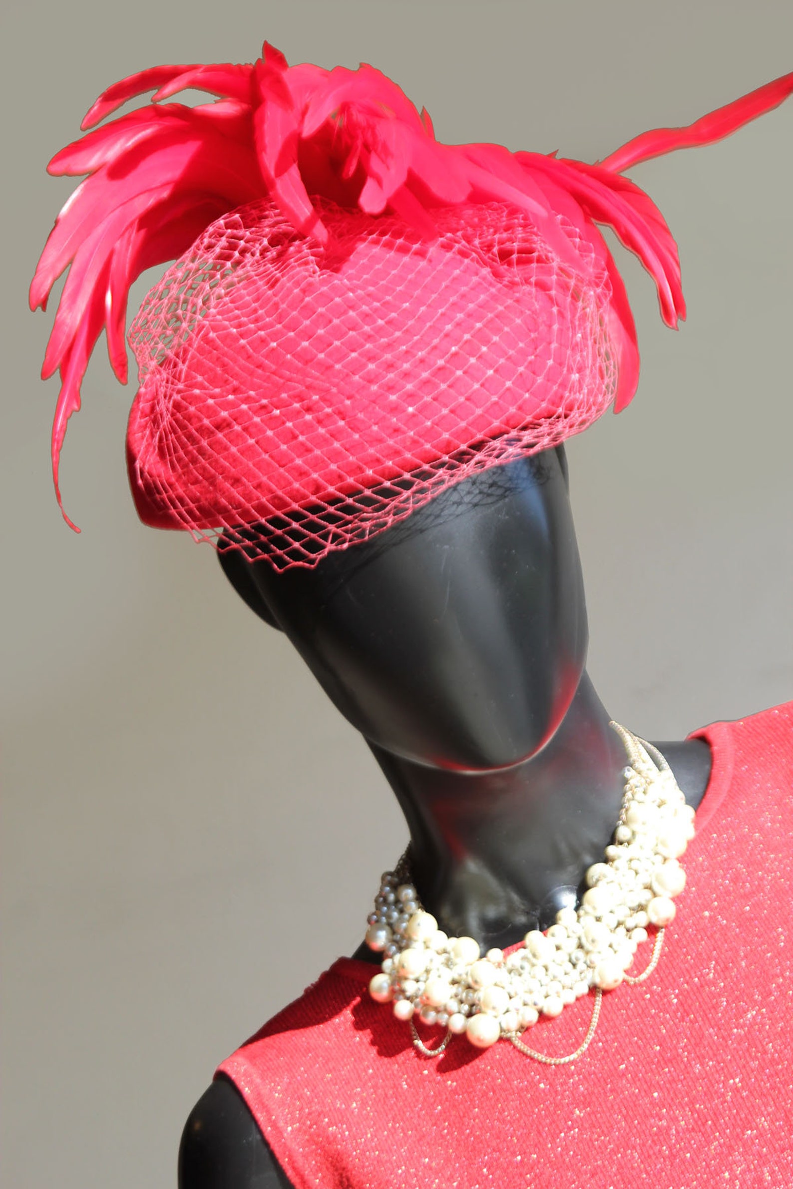 Vintage Michael Howard Red Pillbox Hat With Red Feathers /church Hat ...