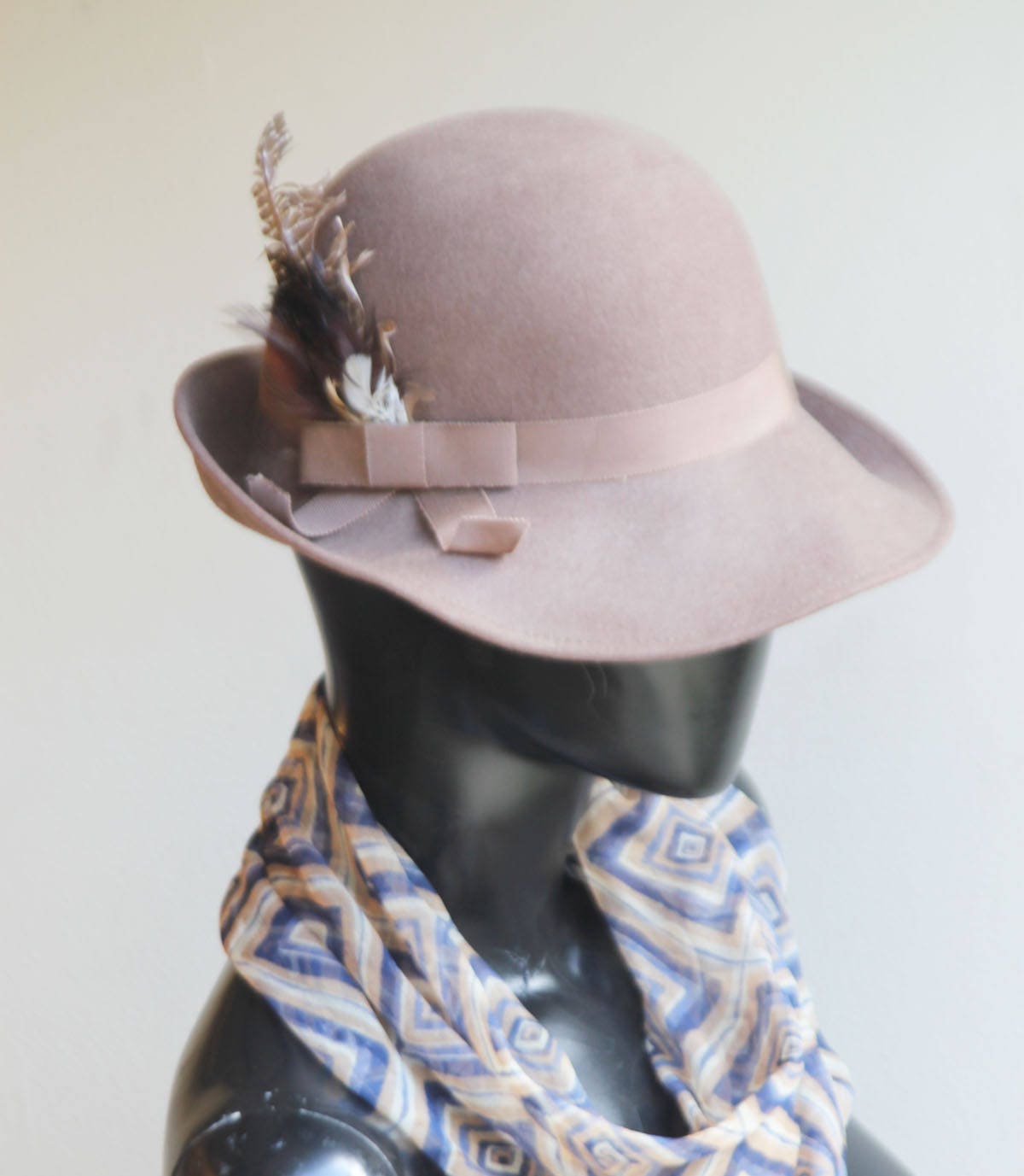 Vintage Geo. Bollman Doeskin Wool Felt Brown Fedota Hat With Feathers ...