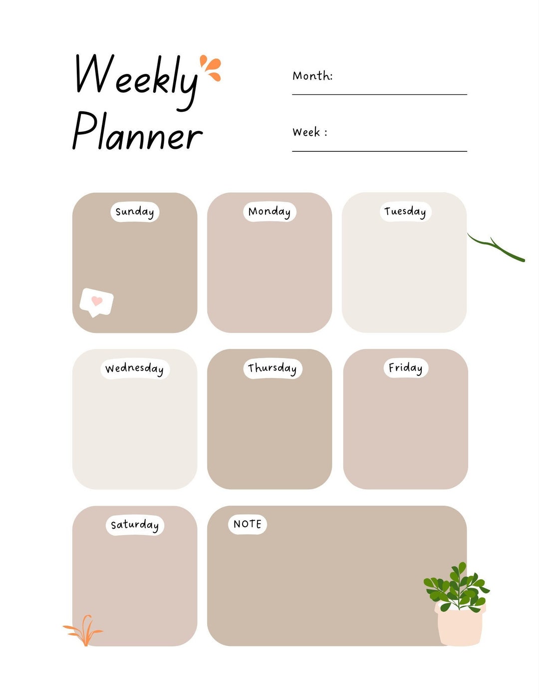 Printable Weekly Planner, Template, Goodnotes Planner, Monthly Digital ...
