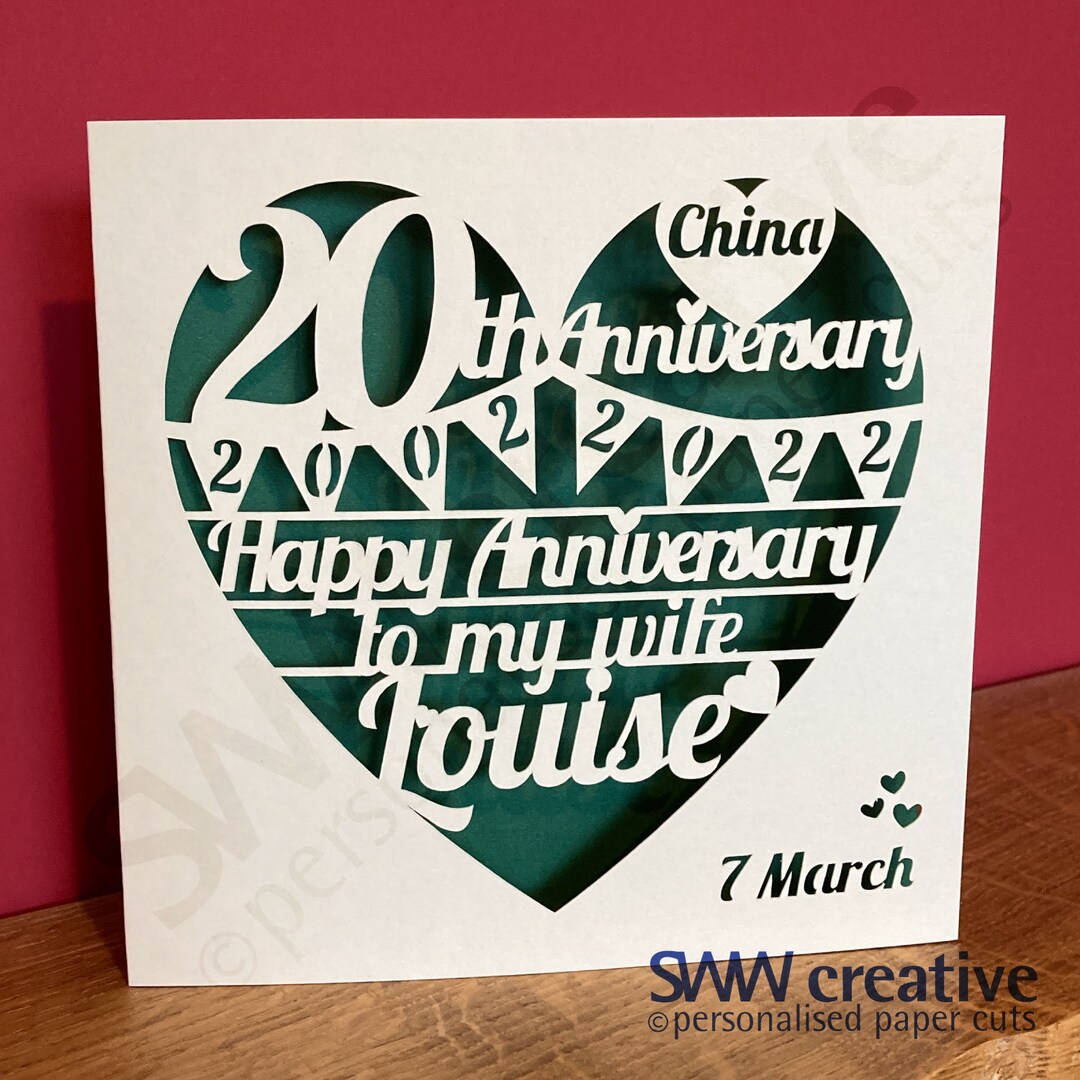 Personalised Anniversary Paper Cut Card designs 5 & 6 1st Year Paper ...
