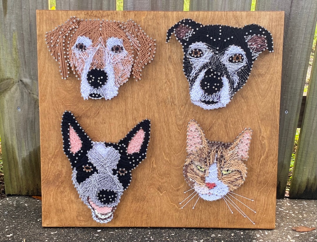 Custom Four-pet Portrait String Art Wall Hanging Handmade Nail Art - Etsy