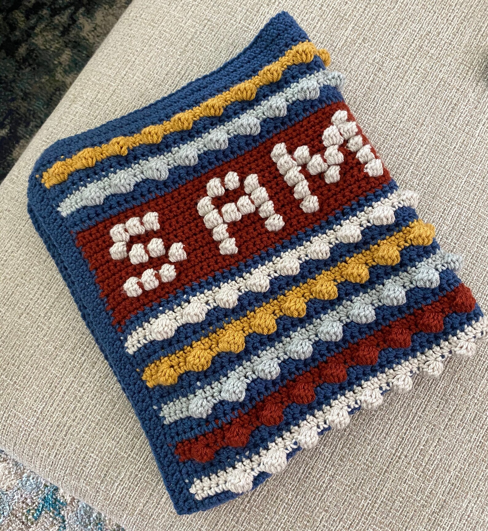 Personalized Striped Name Crochet Baby Blanket Handmade | Etsy