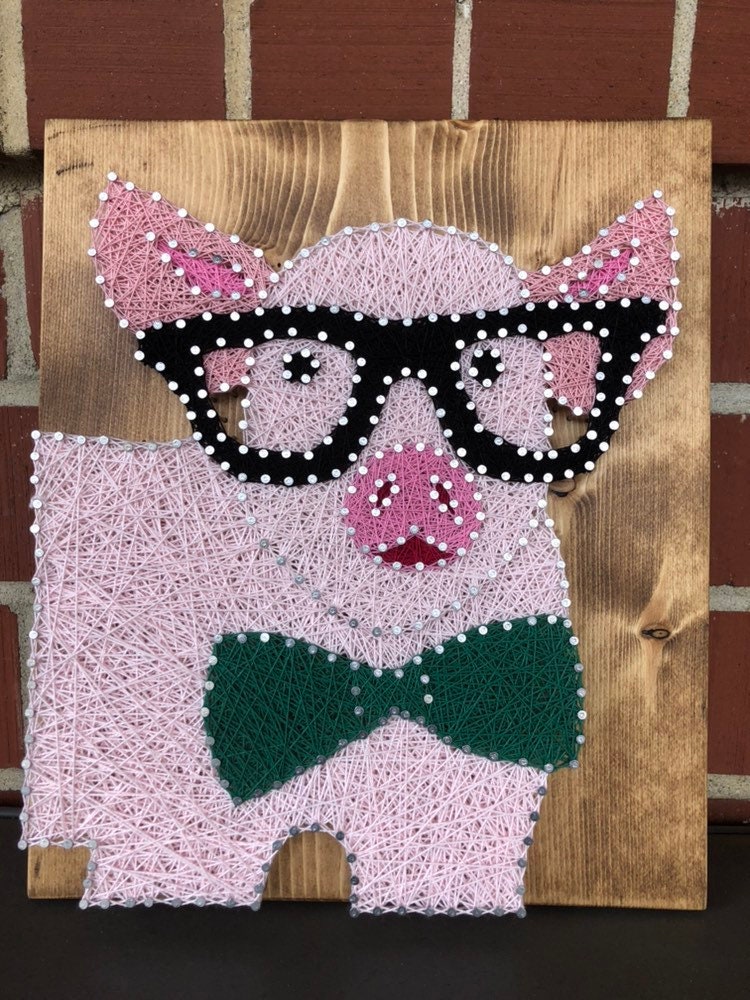 Pig With Bow Tie String Art | Etsy