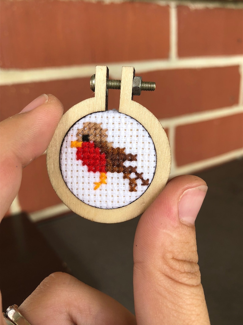 Mini Cross Stitch Robin Magnet/lapel Pin/ornament - Etsy