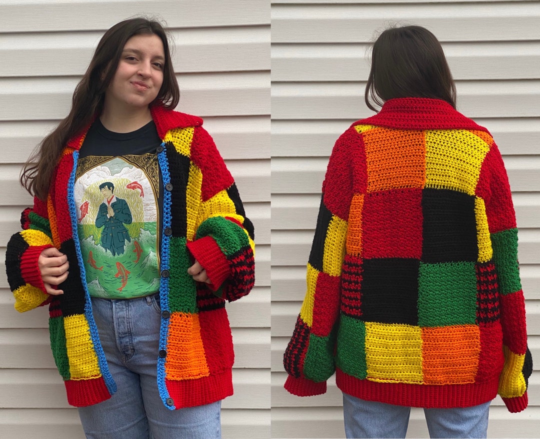 Iconic Oversized Patch-work Sweater Handmade Unisex Cardigan With ...