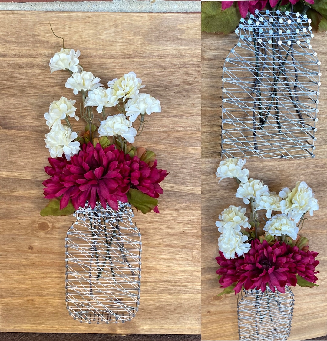 Mason Jar With Flowers Steing Art Wall Hanging Home Decor - Etsy