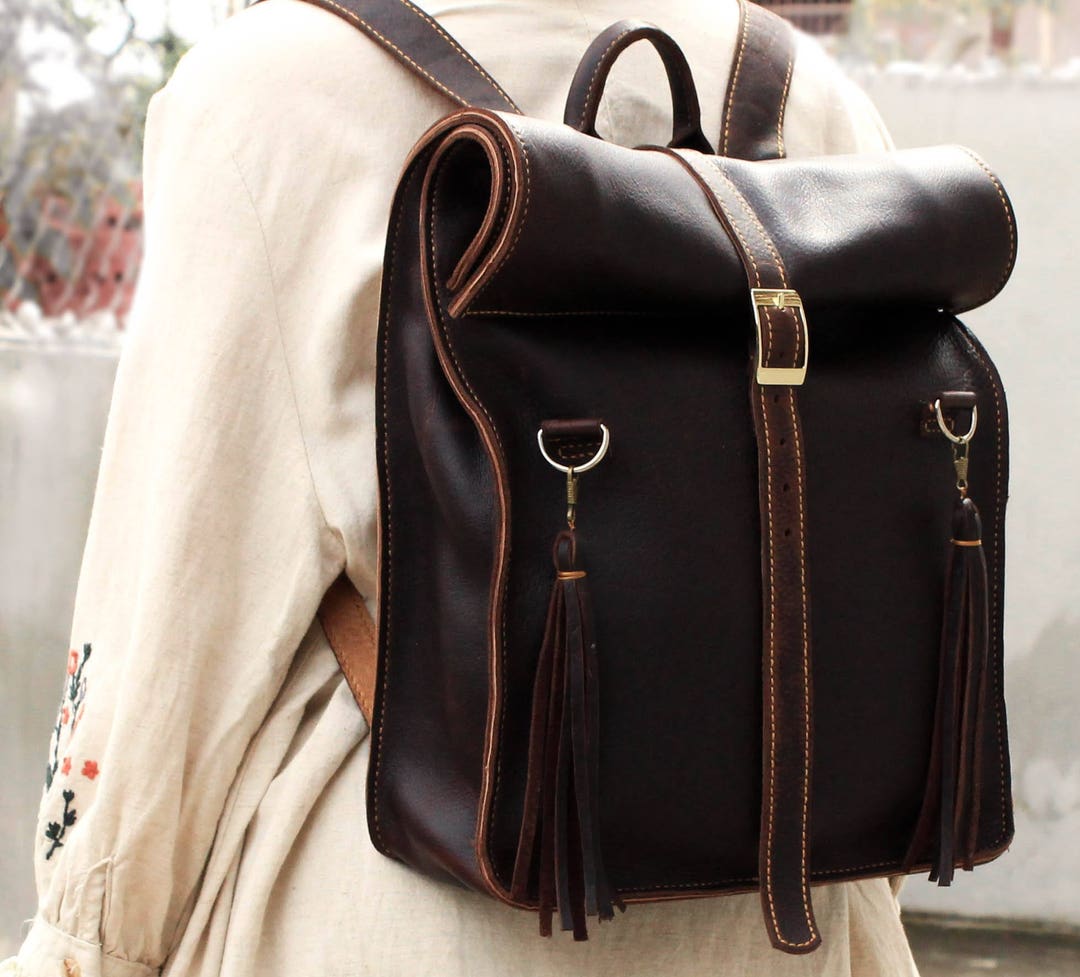 Rustic Leather Roll Top Backpack - Leather Roll Top Rucksack - Leather ...