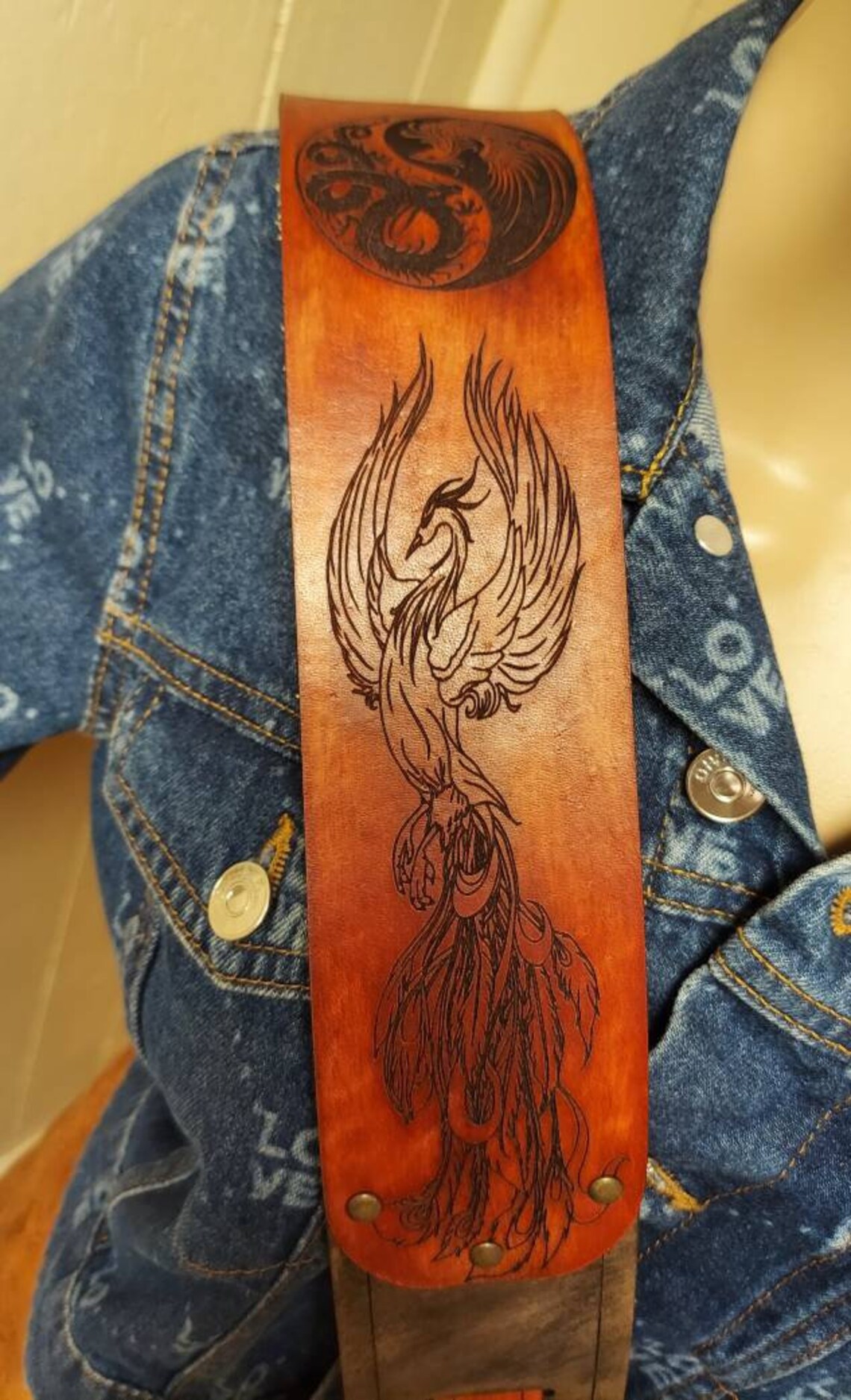 Red Dragon & Phoenix Hand Crafted Thick Premium Leather Guitar - Etsy