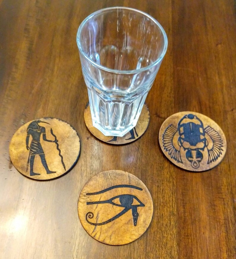 Ancient Egypt Leather Coaster Set of 4 Featuring the Eye of Ra, Wadjet ...