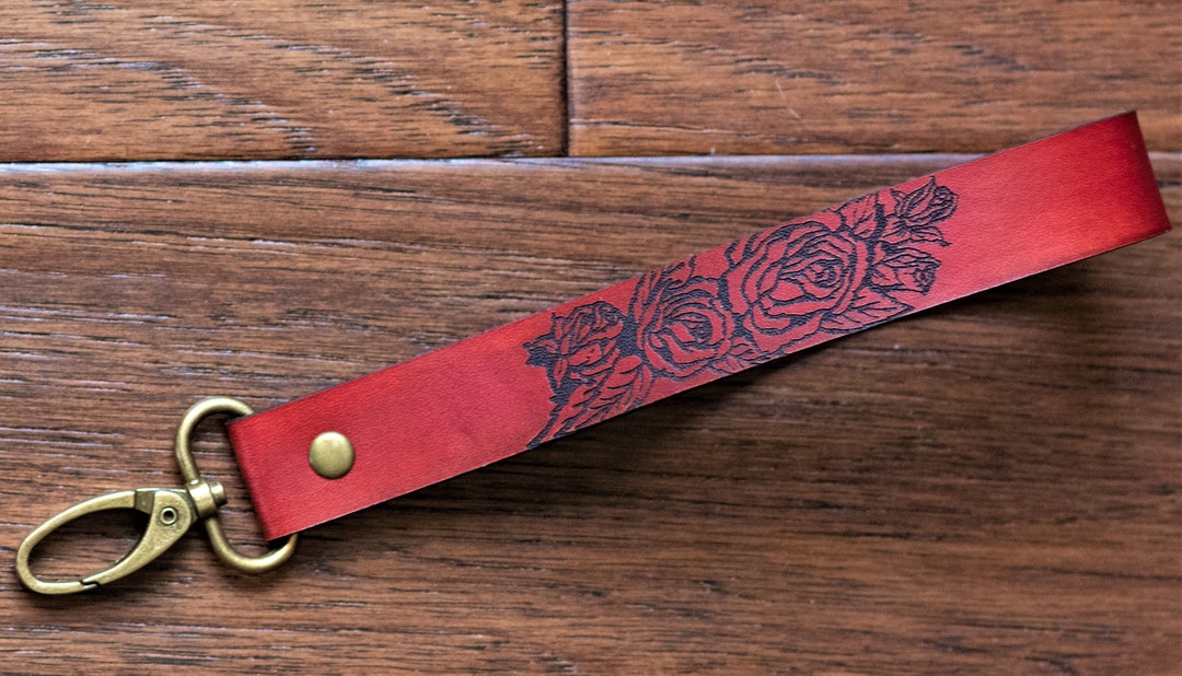 Red Leather Roses Lanyard. Red Leather Lanyard With Roses for Key Fobs ...