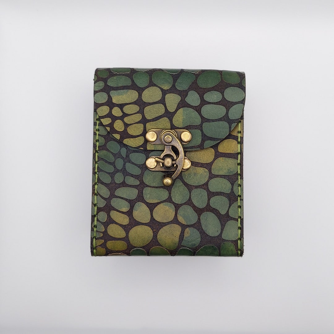 Dino Skin Green Leather Game Card Case, XL Premium Leather Handmade ...