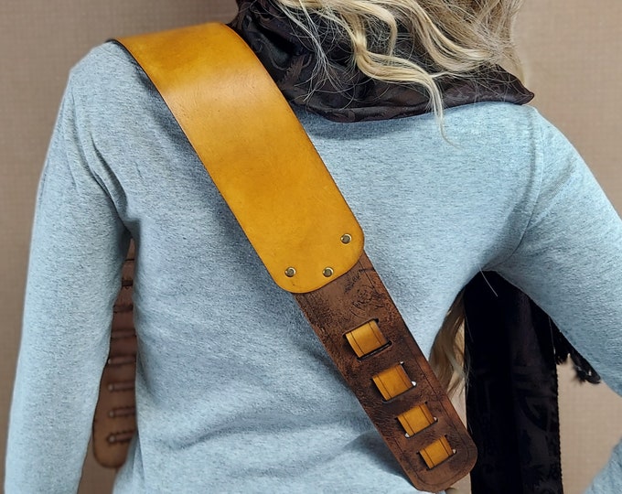 Premium Leather Guitar Strap in Sunburst Gold. Handmade Yellow ...
