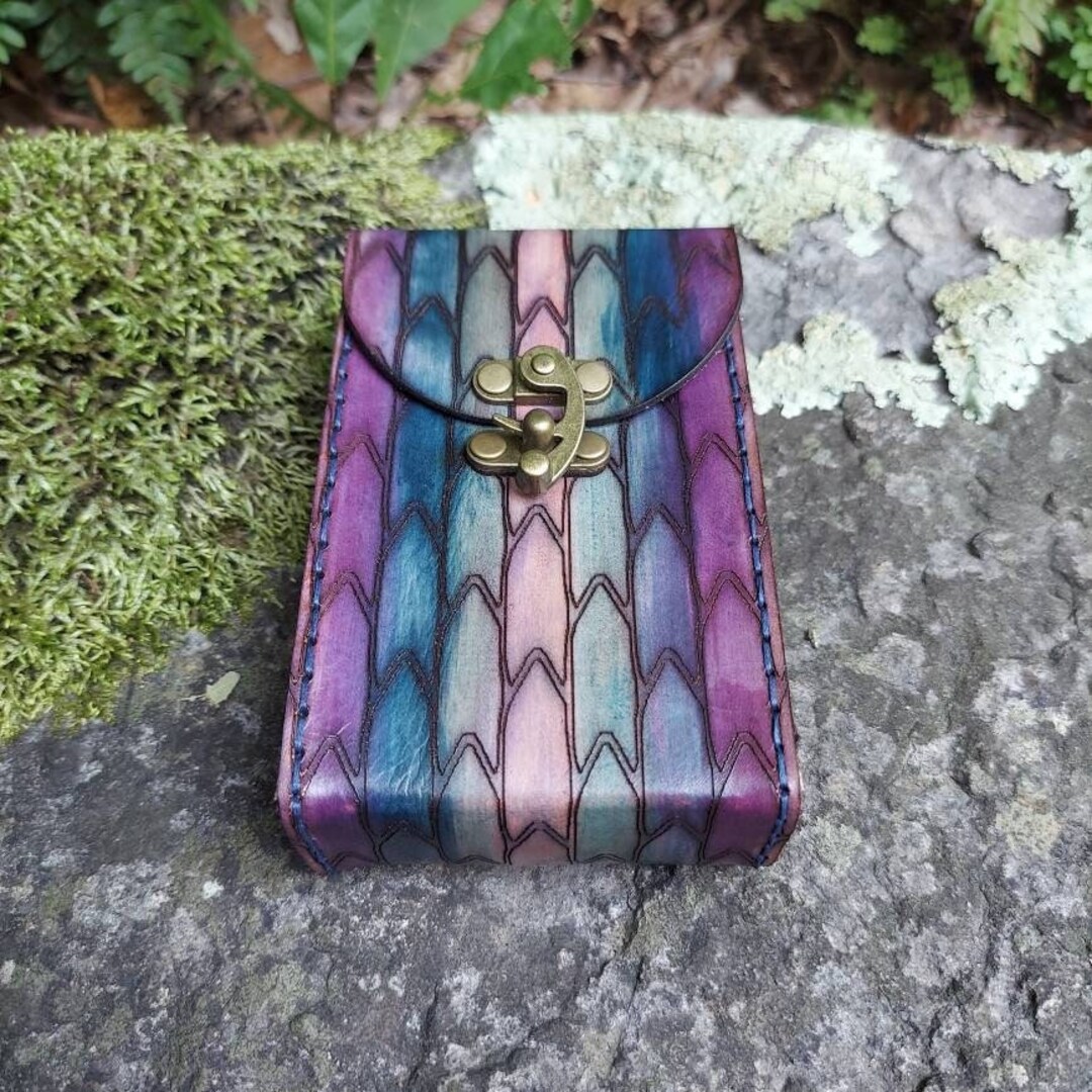 Premium Leather Tarot Card Case. Prismatic Feathered Serpent. Handmade ...
