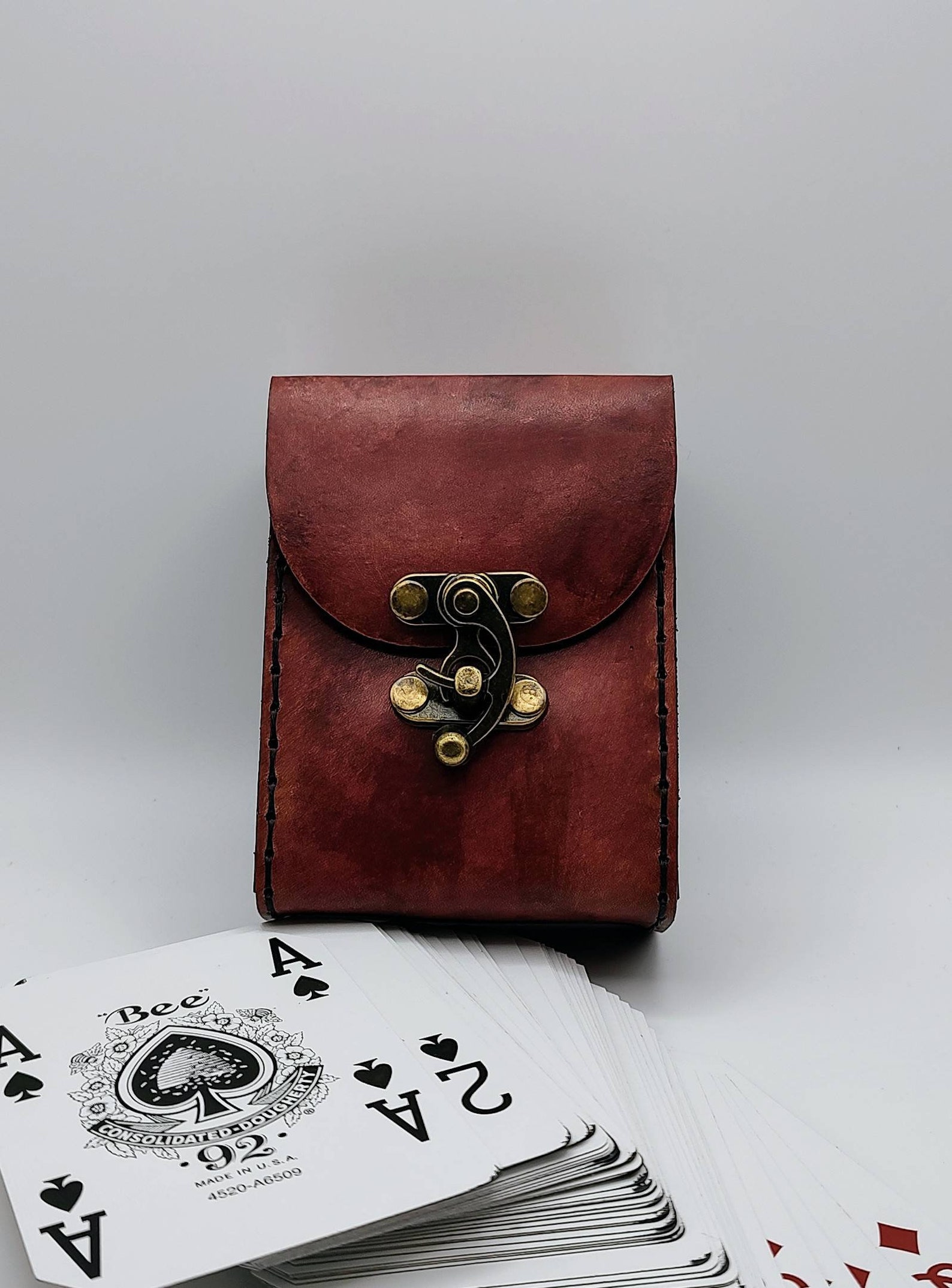 Playing Card Case Handmade Premium Leather. Hand Dyed in Mahogany, Hand ...
