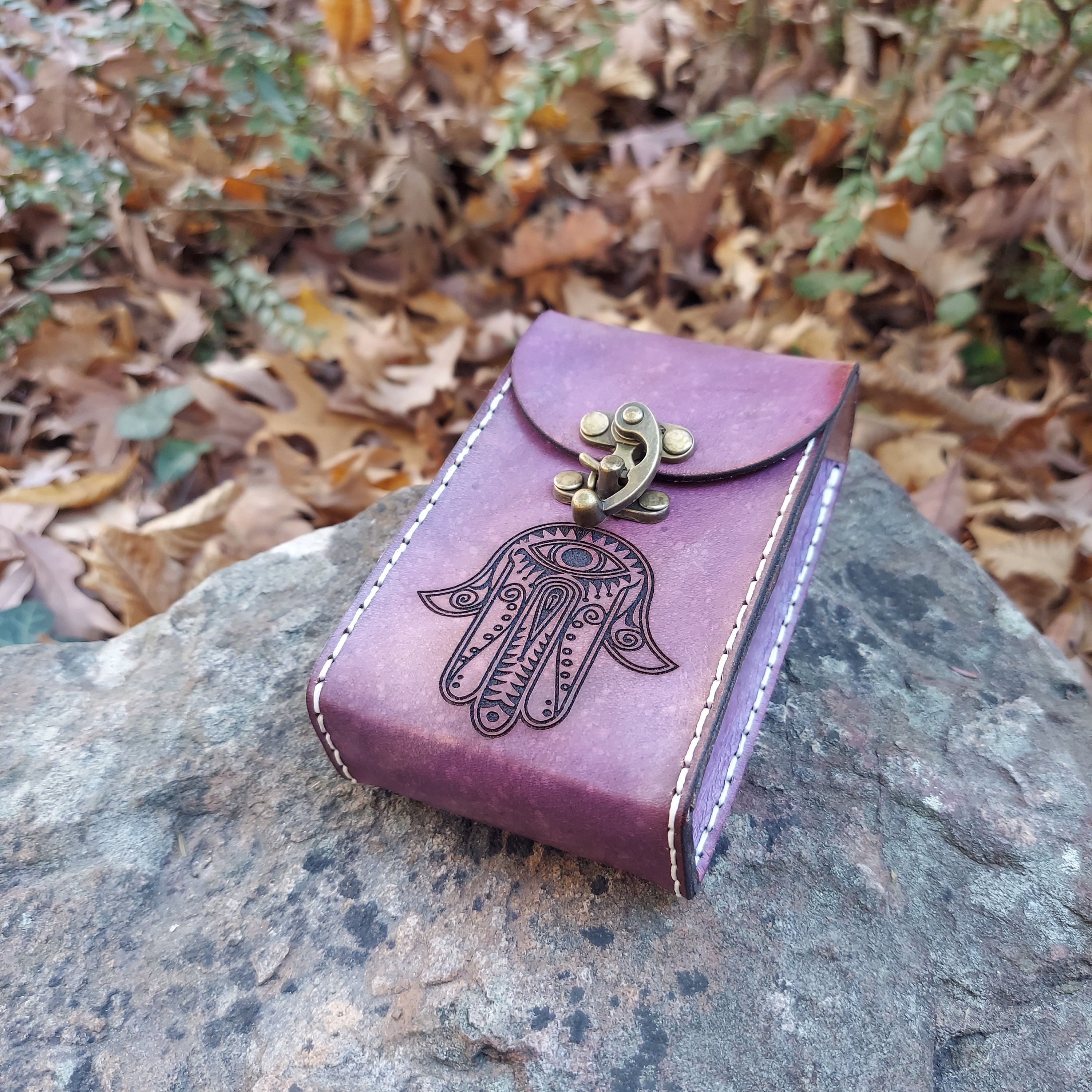 Hamsa Hand Premium Leather Tarot Card Case. Handmade Leather Tarot Deck ...