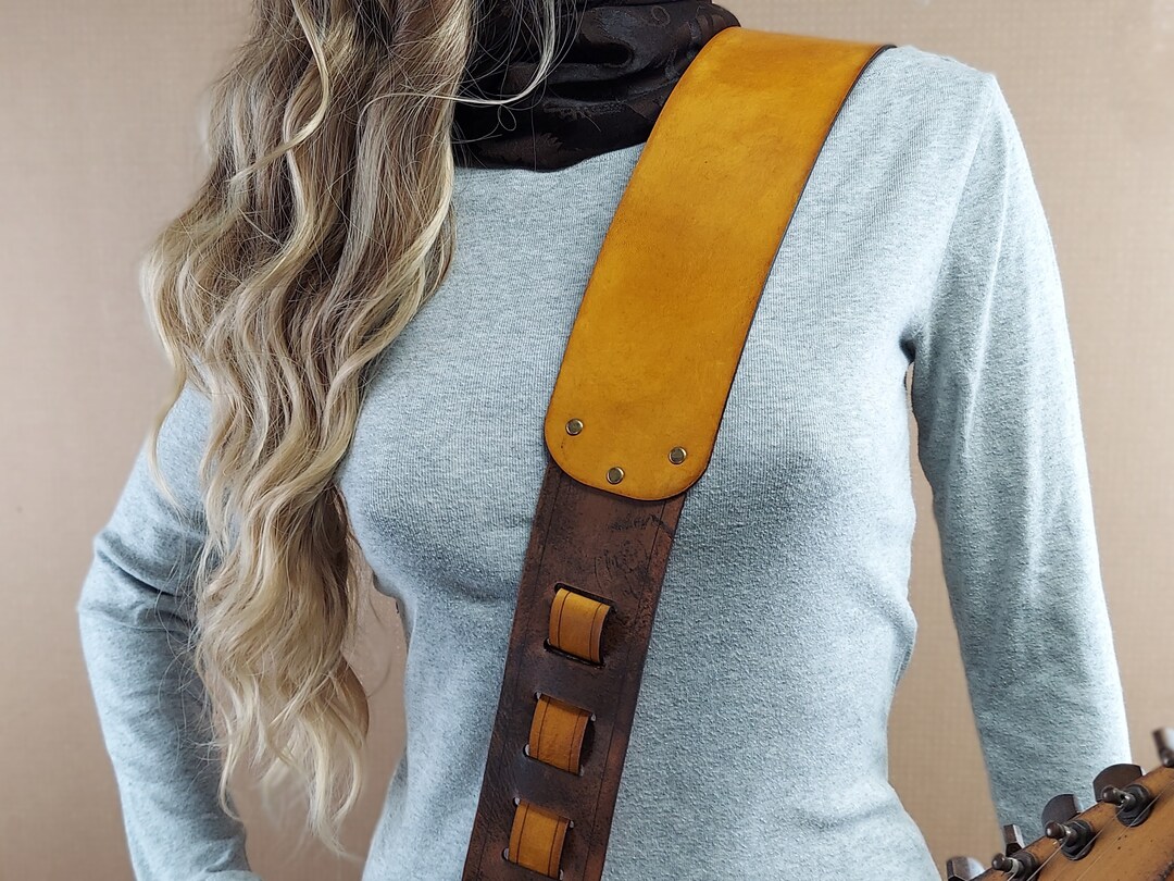 Premium Leather Guitar Strap in Sunburst Gold. Handmade Yellow ...