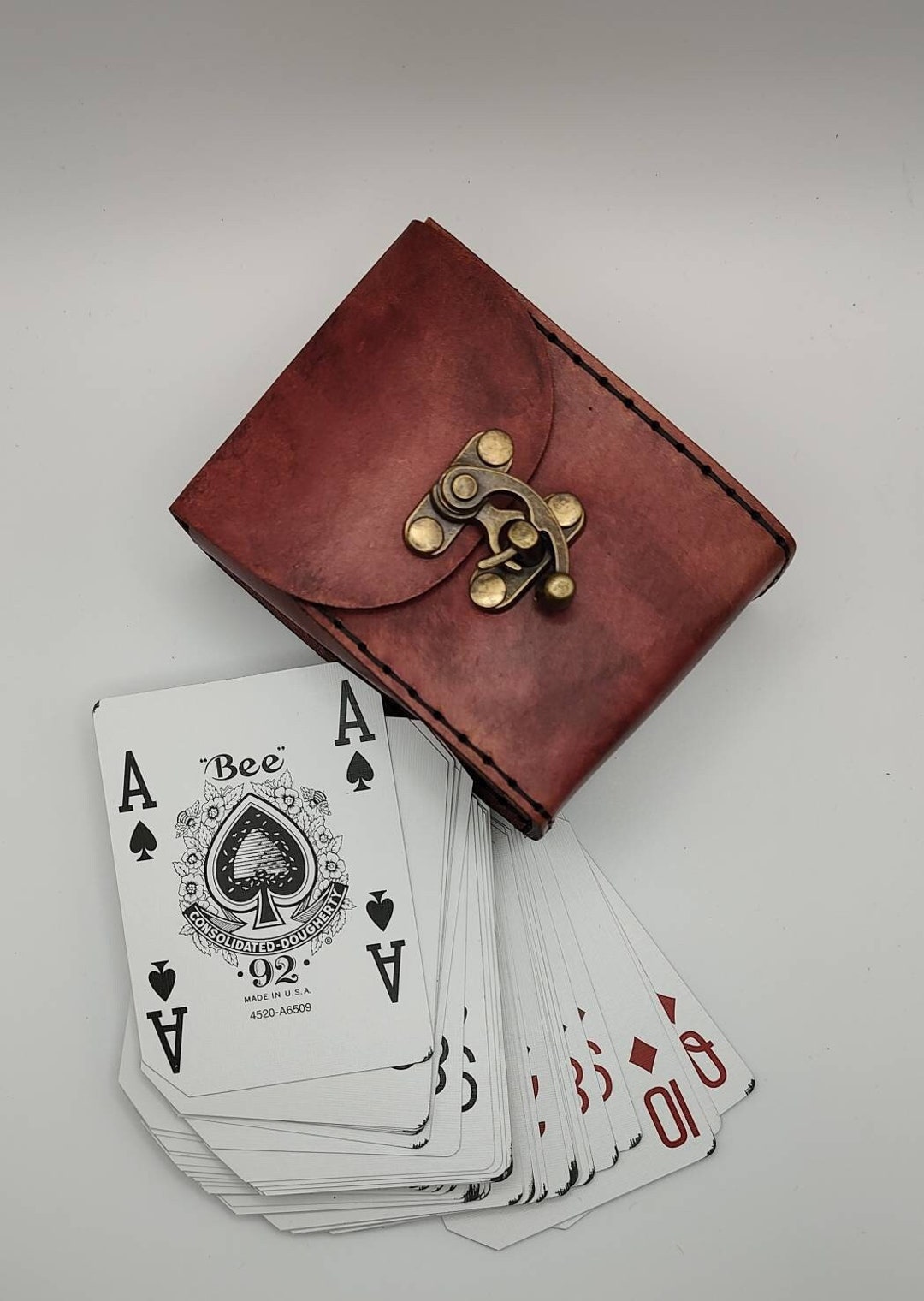 Playing Card Case Handmade Premium Leather. Hand Dyed in Mahogany, Hand ...