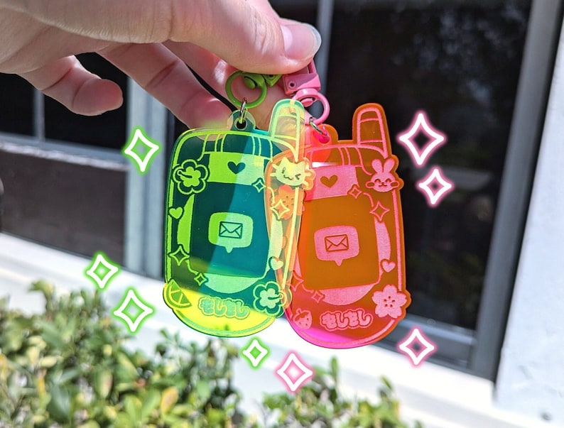 NEW Moshimoshi Y2K Flip Phone Cute Pink Green Acrylic Keychains ...
